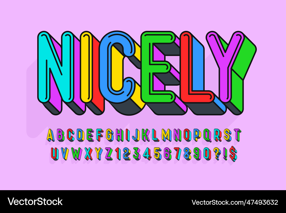Condensed colorful alphabet design retro style Vector Image