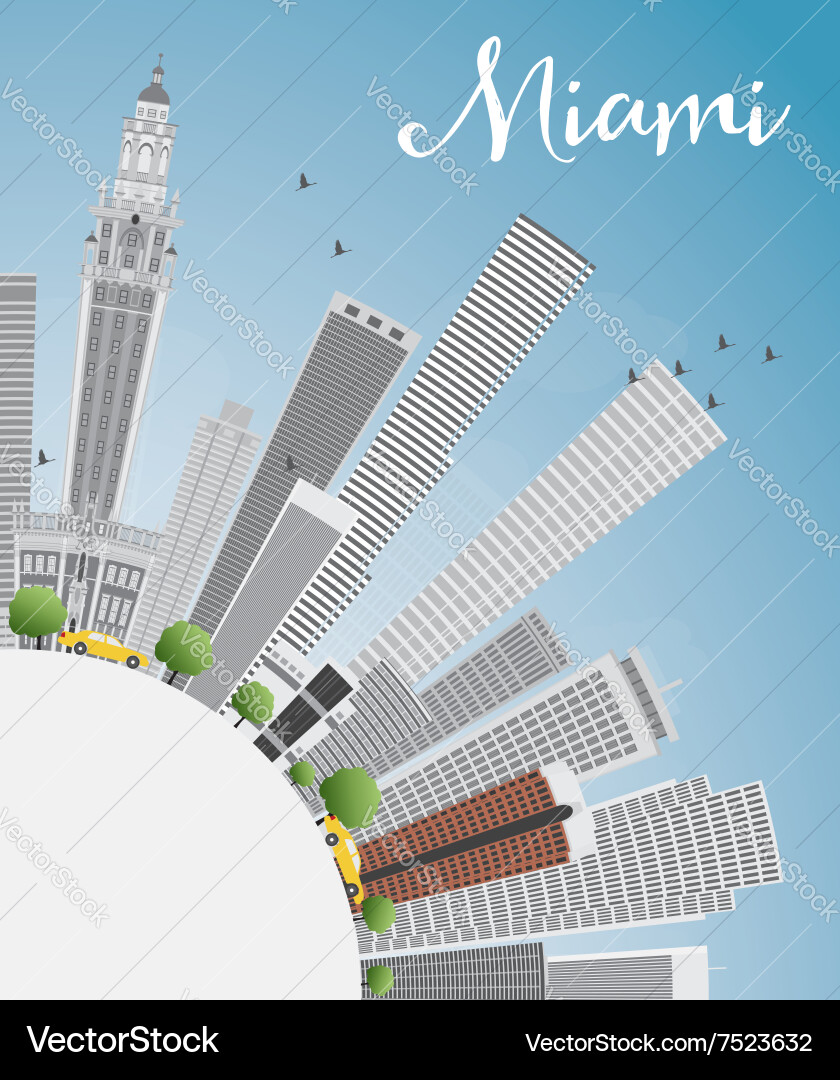 Miami skyline with gray buildings blue sky Vector Image