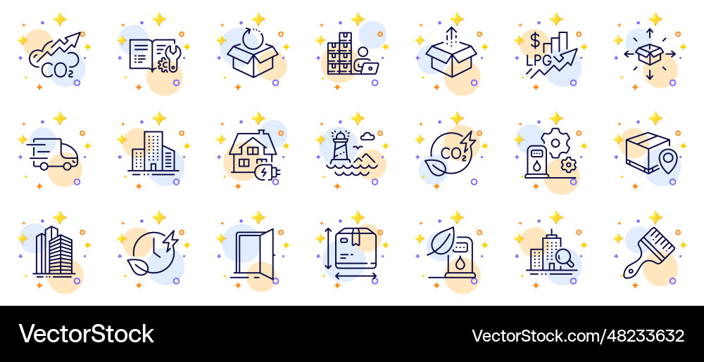 Outline set of buildings return package and co2 Vector Image