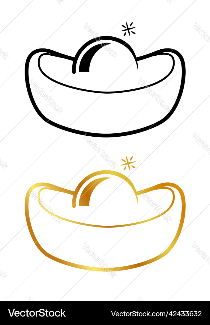 Simple set 2 black and golden chinese ingot Vector Image