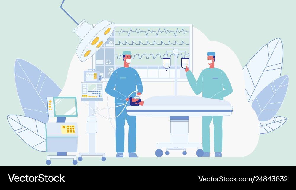 Surgeons in operating room color Royalty Free Vector Image
