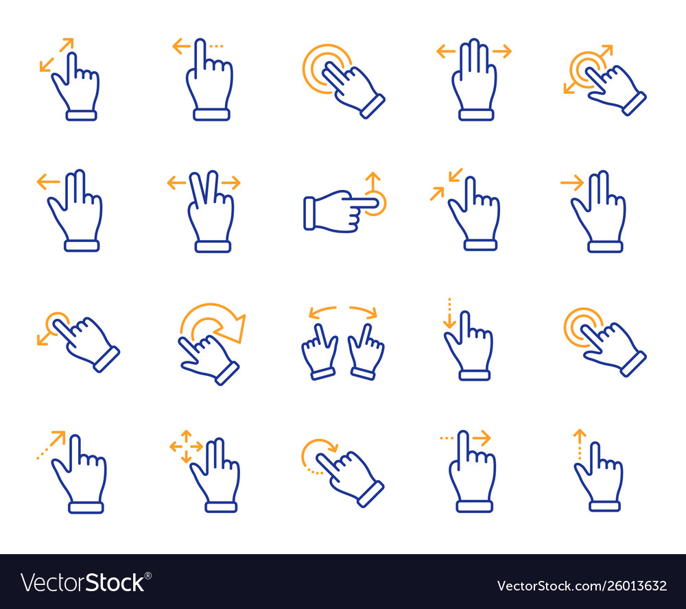 Touchscreen gesture line icons hand swipe slide Vector Image