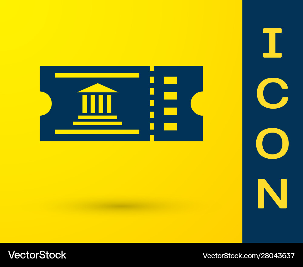 Blue museum ticket icon isolated on yellow Vector Image