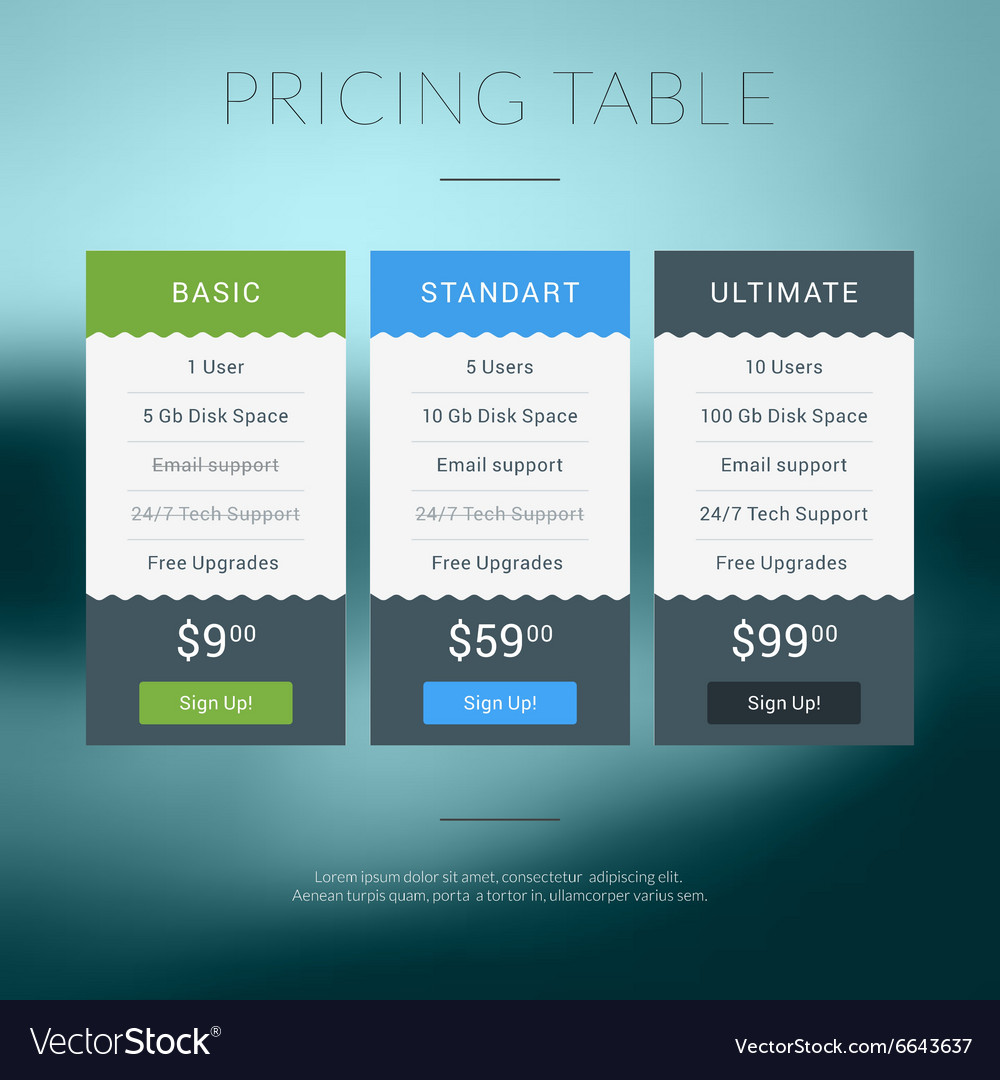 Design template for pricing table in flat Vector Image