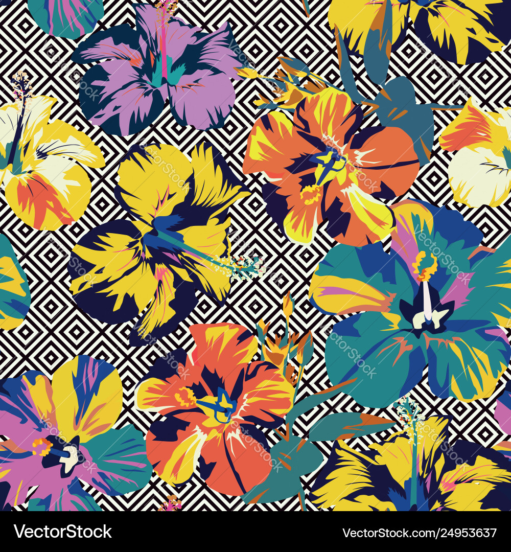 Hibiscus abstract color geometric seamless Vector Image