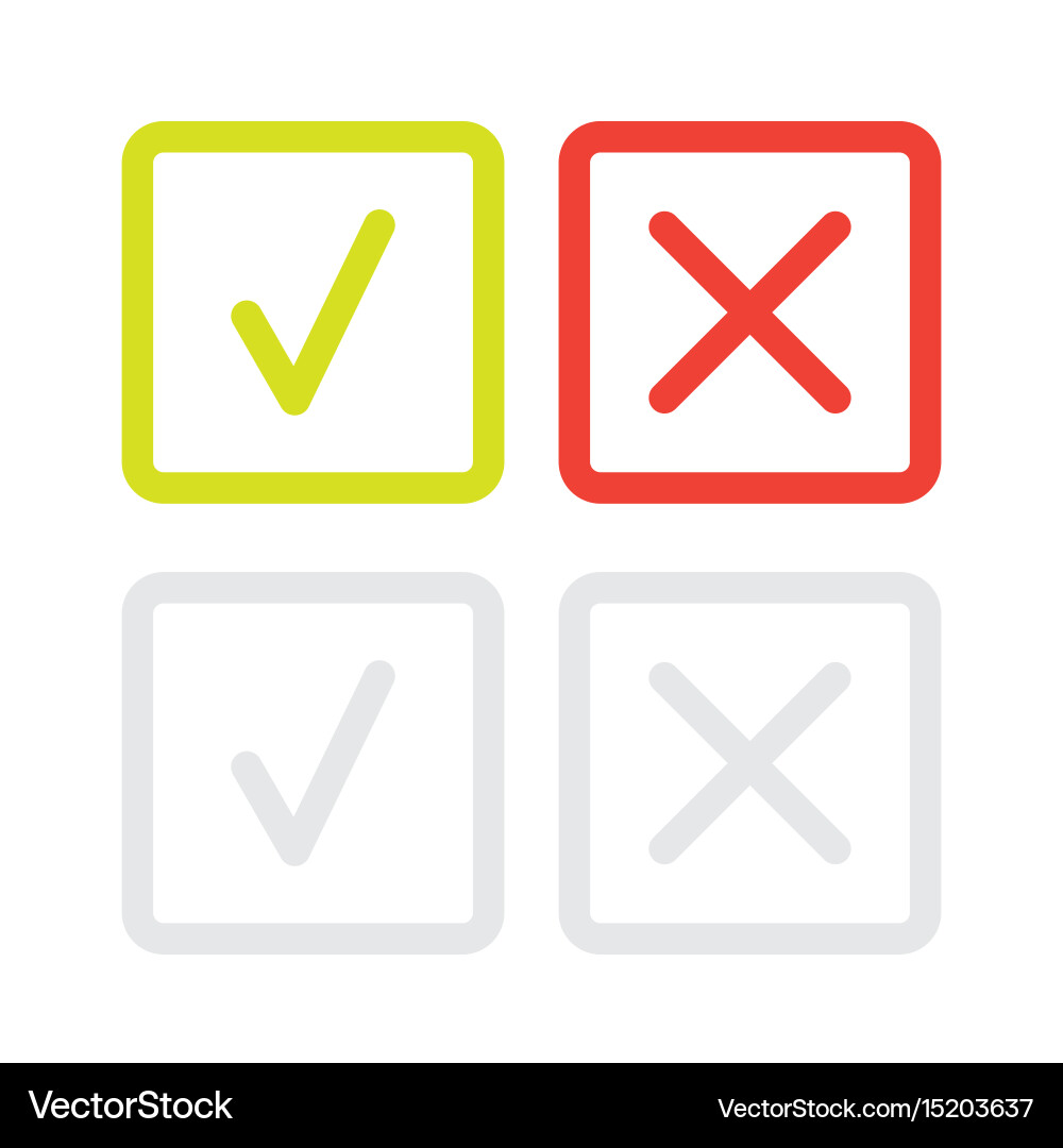 Line green check mark or box icons set Royalty Free Vector