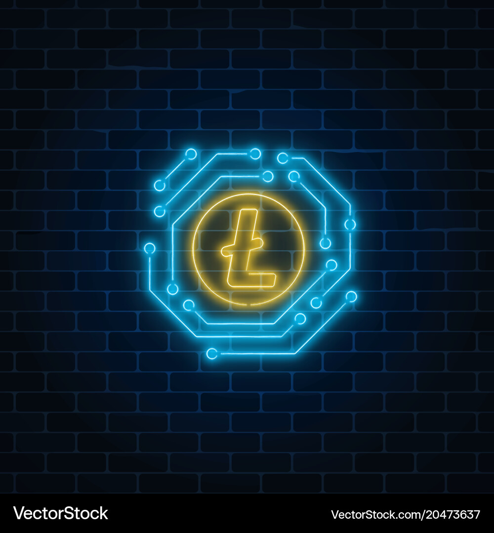 Neon litecoin currency sign with electronic Vector Image