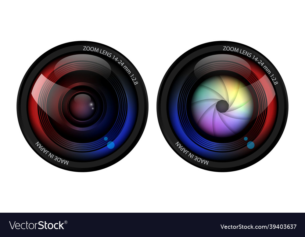 Realistic camera lenses isolated two professional Vector Image