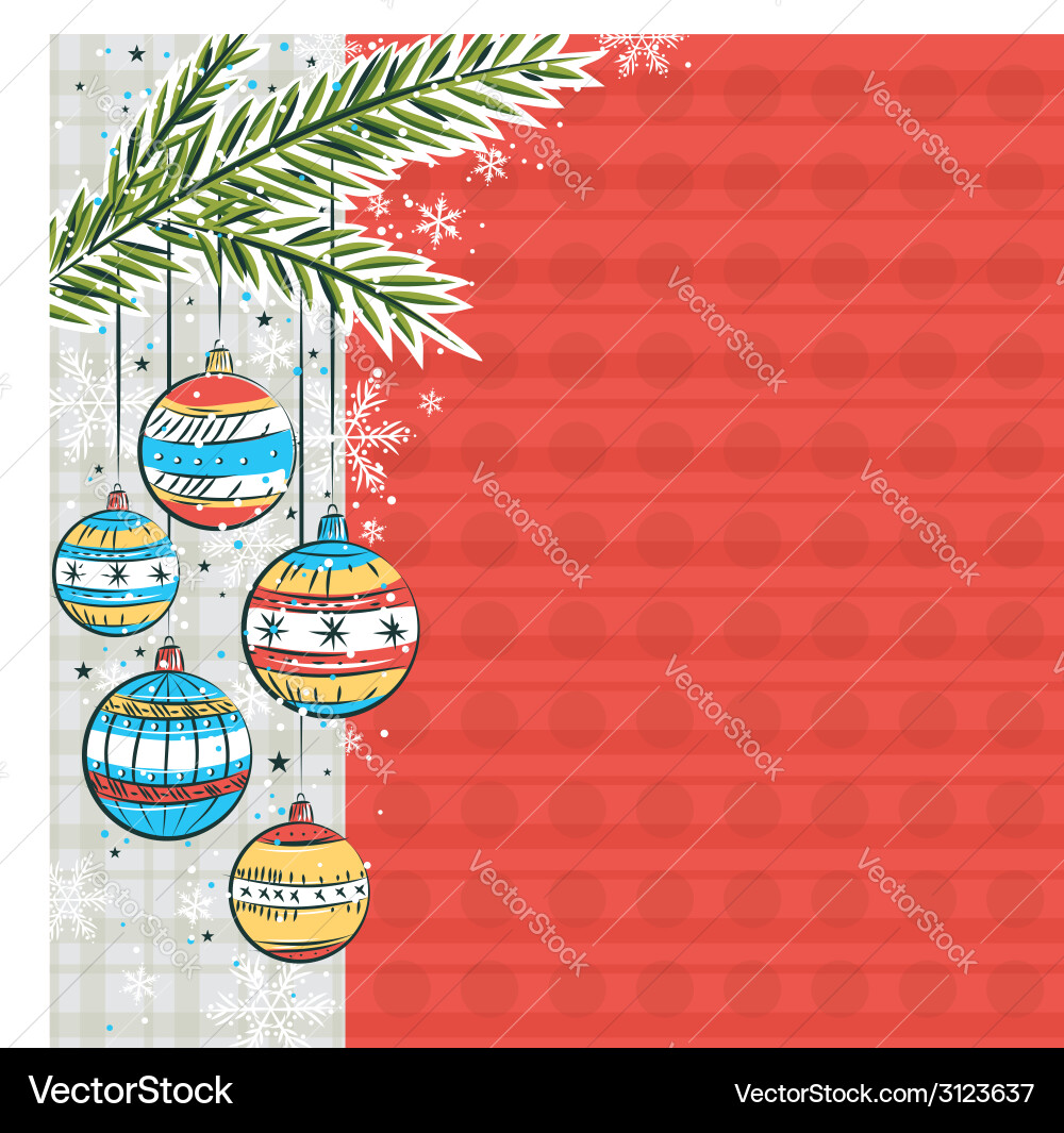 Red background with color christmas balls Vector Image