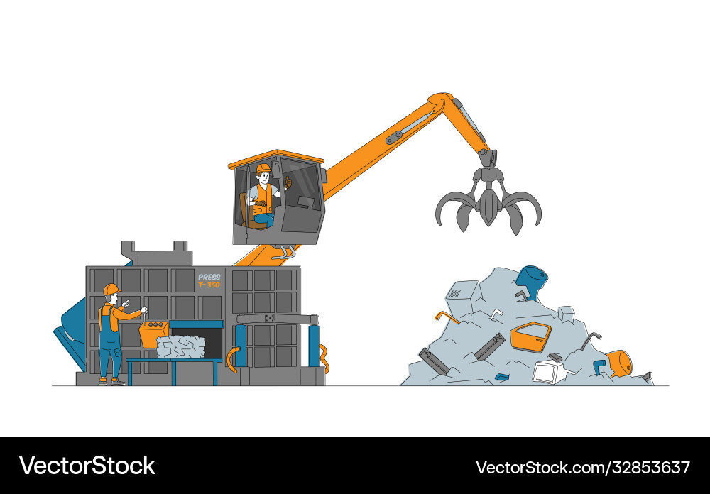 Scrapmetal recycling and reuse concept workers Vector Image