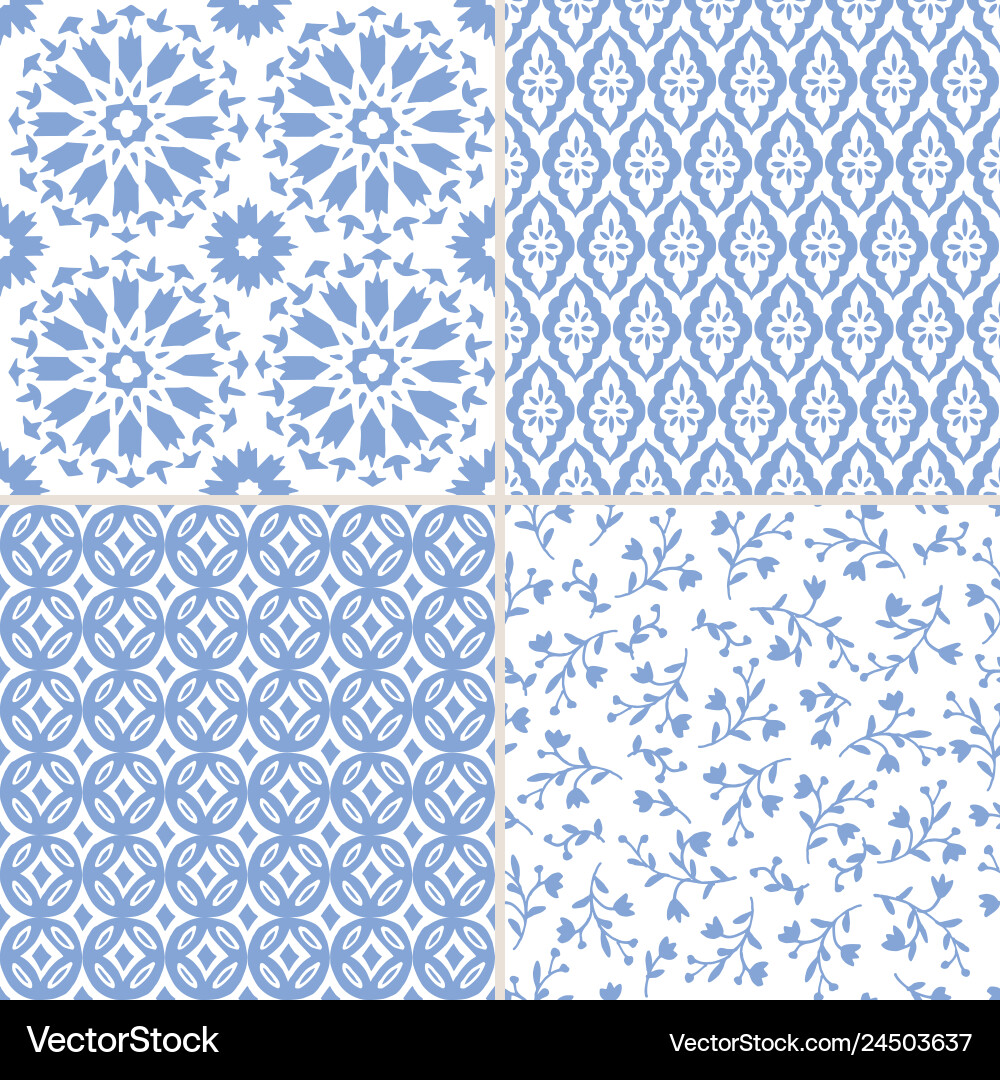 Set of hand drawn blue moroccan seamless patterns Vector Image