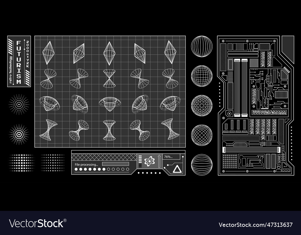 Trendy set of y2k retro futurism 3d elements Vector Image