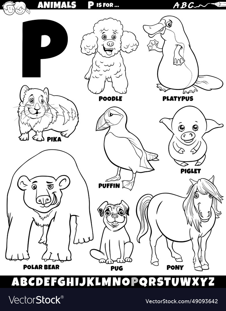 Cartoon animal characters for letter p set Vector Image