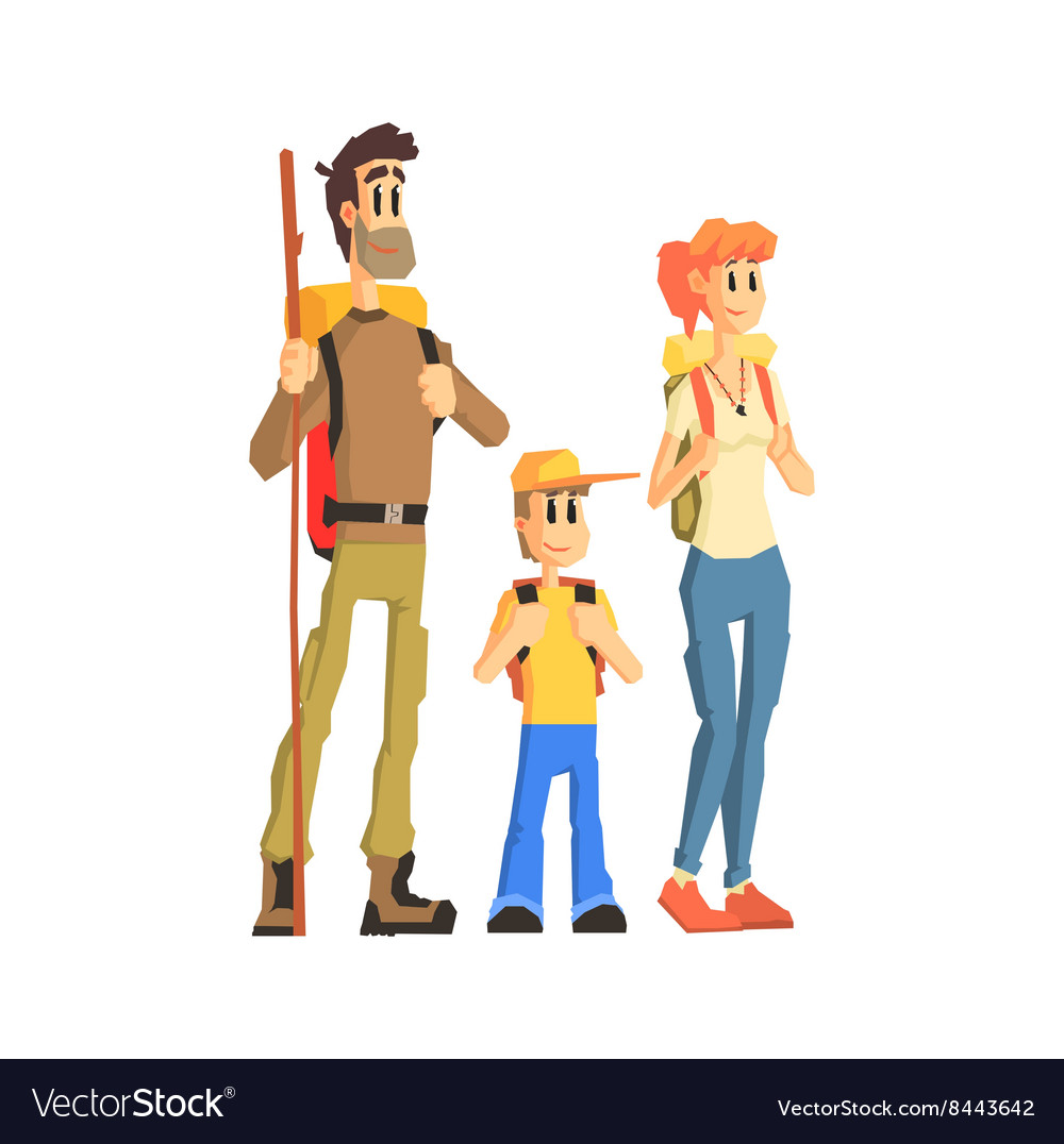 Family of three ready for hike Royalty Free Vector Image
