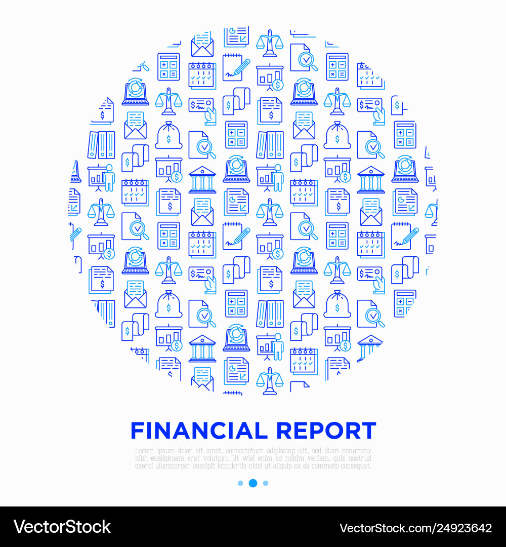 Financial report in circle thin line icons Vector Image