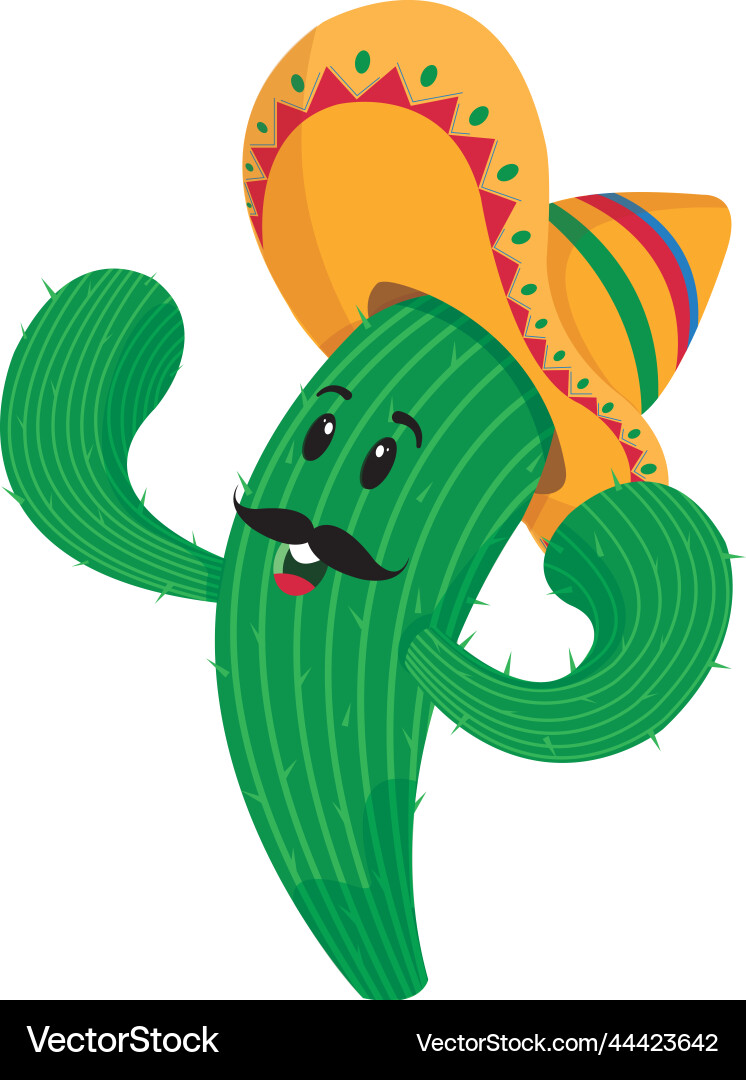 Isolated cute cactus character sketch icon Vector Image