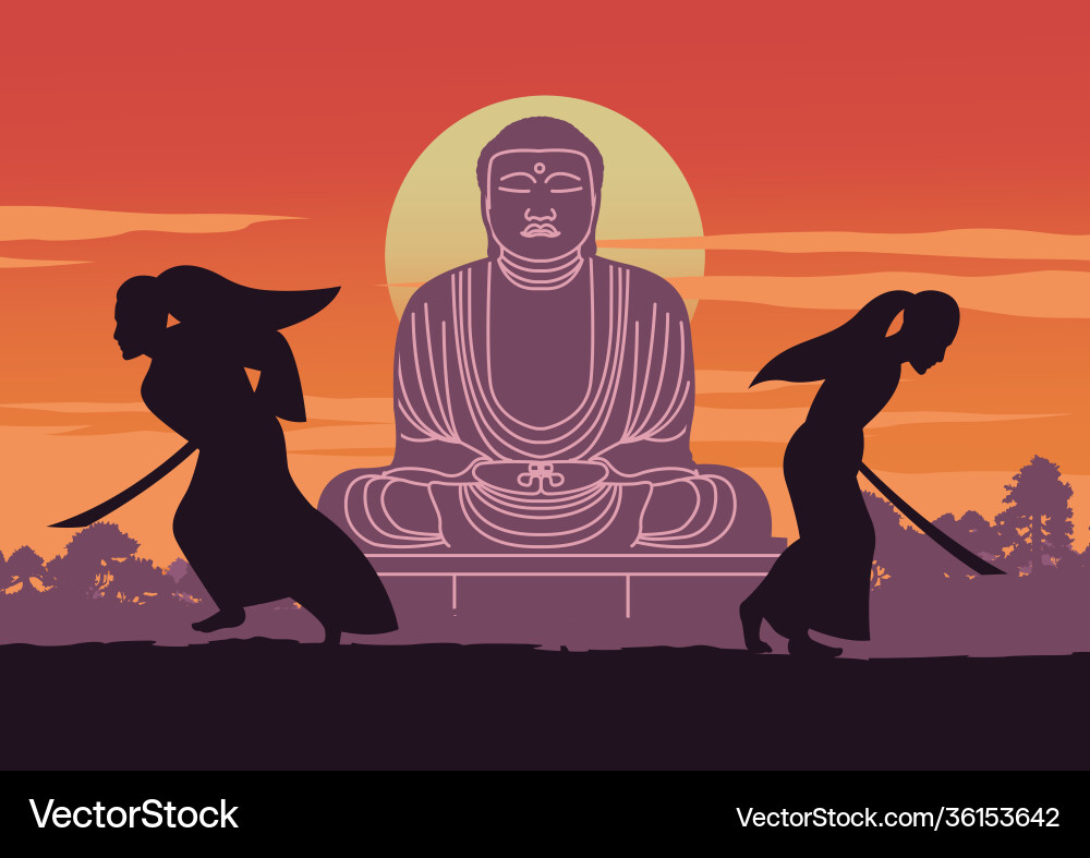 Japanese martial hero samurai train fight each Vector Image