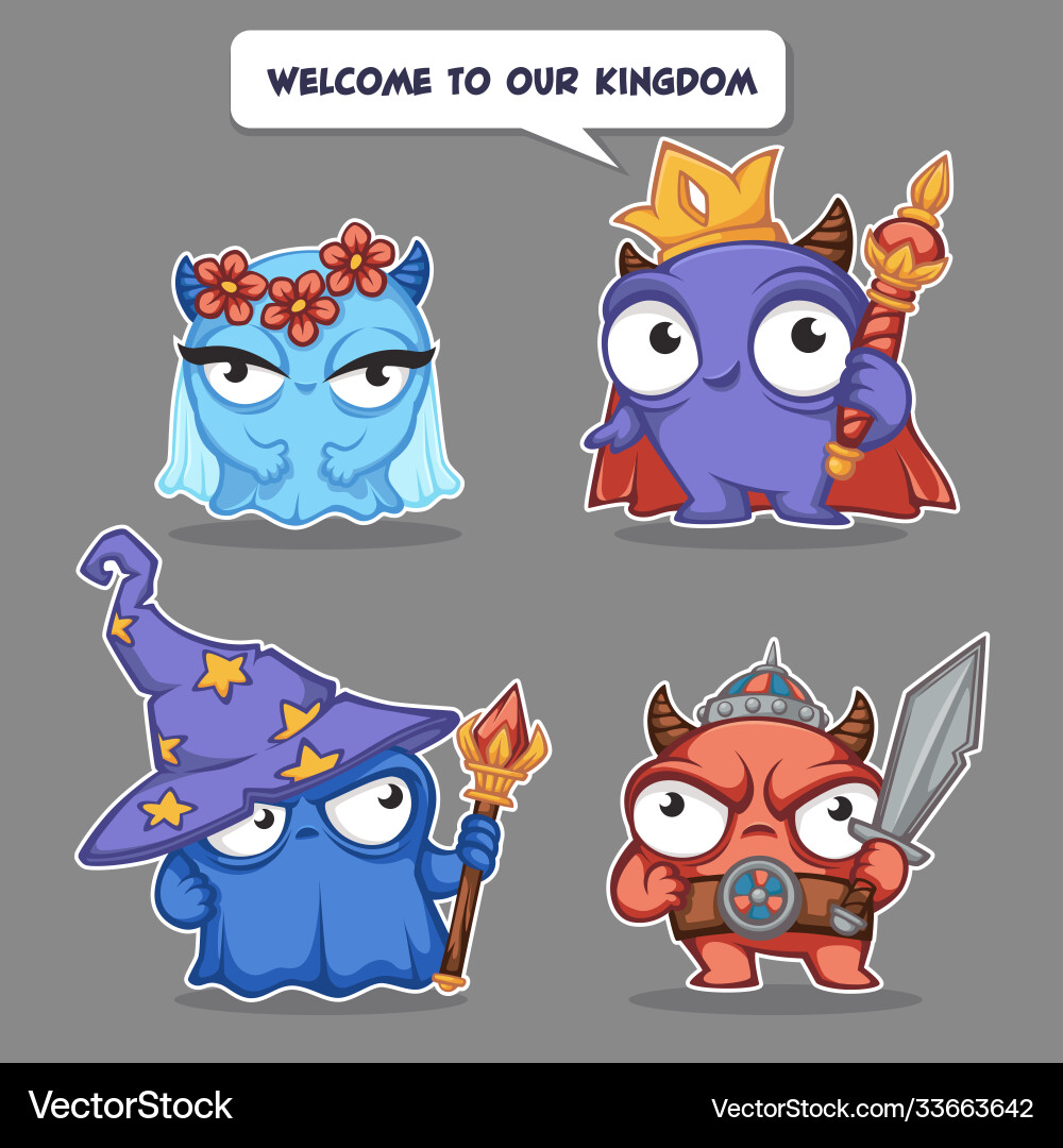 Kingdom characters cute cartoon monsters Vector Image