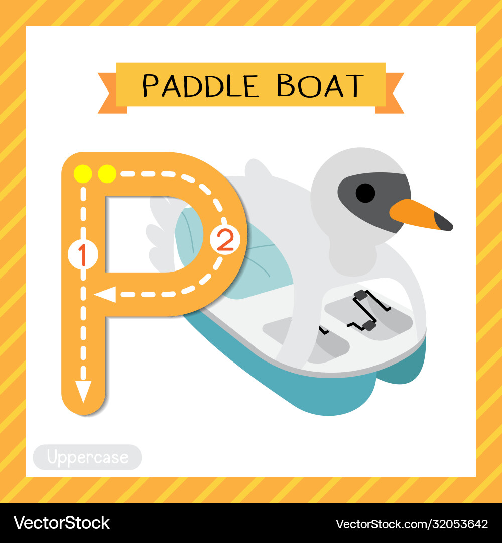 Letter p uppercase tracing paddle boat Royalty Free Vector
