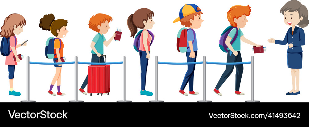 Passengers waiting in line with a service staff Vector Image