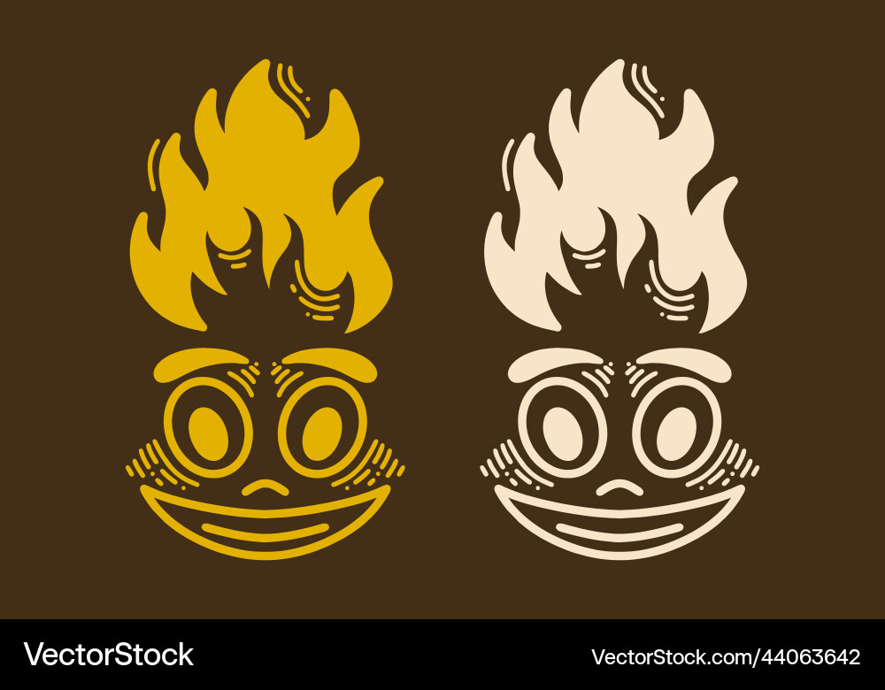 Smiling face with fire flame on it retro vintage Vector Image