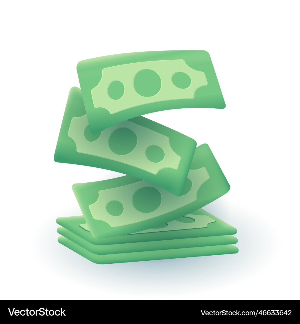 Stack of banknotes 3d cartoon style icon on white Vector Image