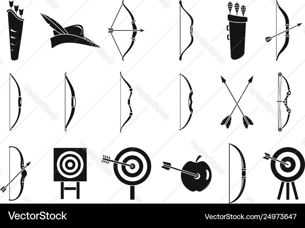 Archery sport icons set simple style Royalty Free Vector