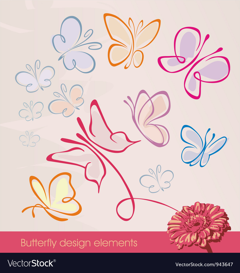 Butterfly design elements Royalty Free Vector Image