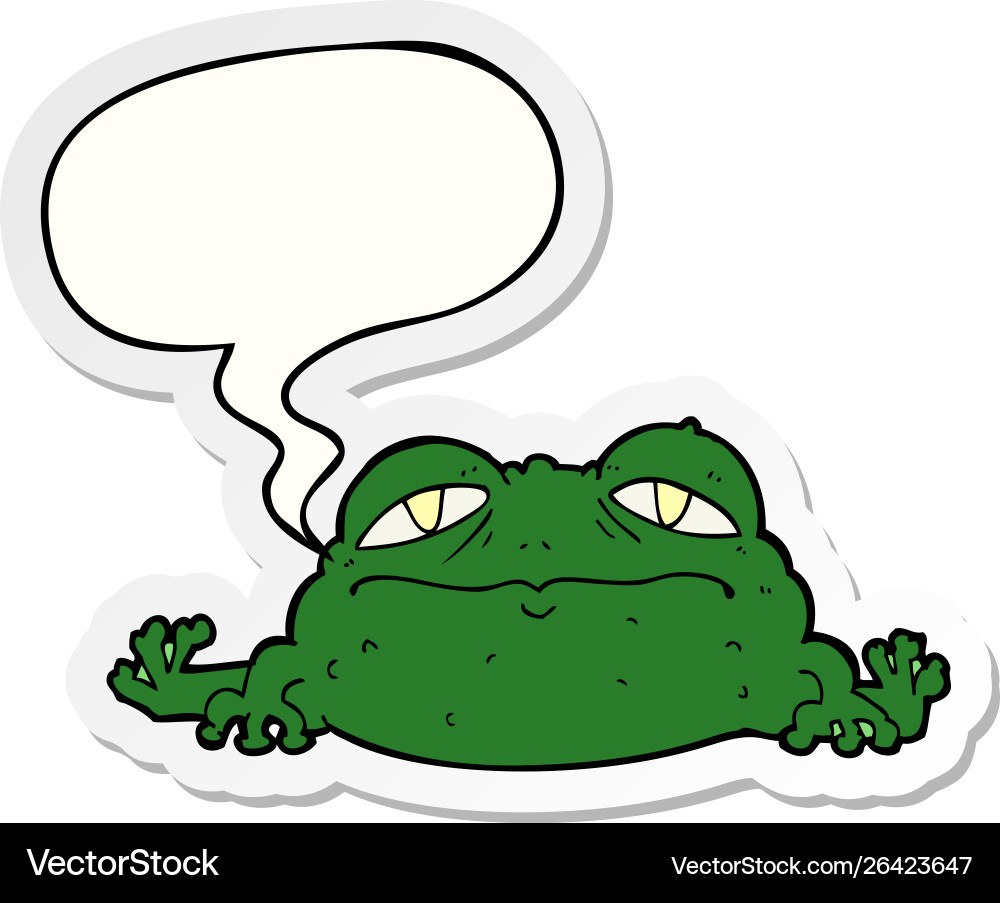 Cartoon ugly frog and speech bubble sticker Vector Image