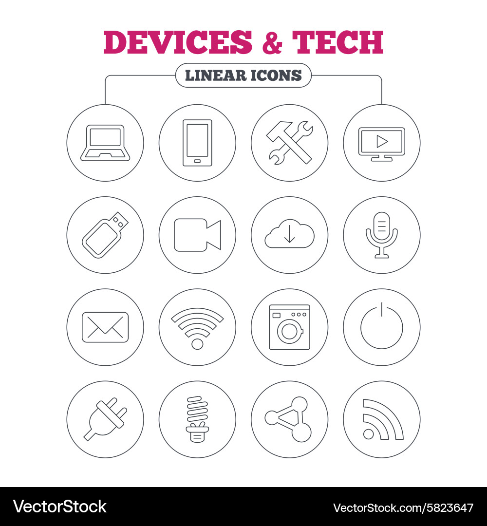 Devices and technologies icons usb wi-fi Vector Image
