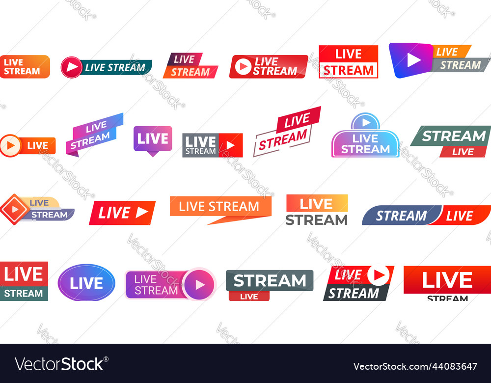 Live stream icons set cartoon air music Royalty Free Vector
