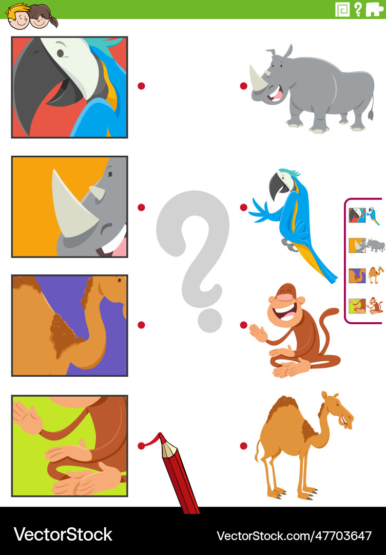Match cartoon animals and clippings educational Vector Image