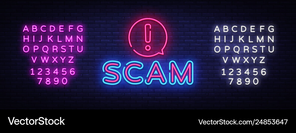 Scam neon signboard scam neon sign design Vector Image