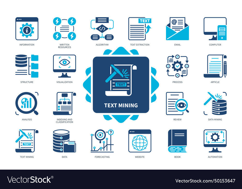 Text mining solid icon set Royalty Free Vector Image