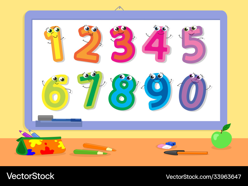 Whiteboard with funny cartoon numbers Royalty Free Vector
