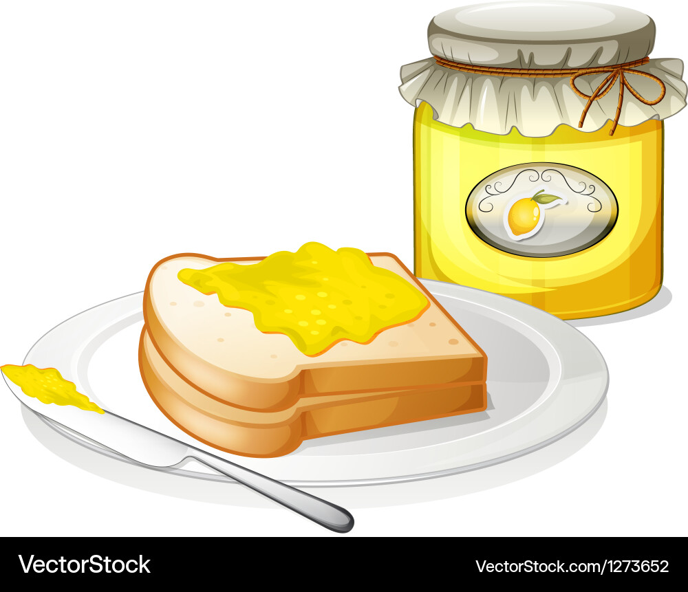 A bottle of jam and sandwich Royalty Free Vector Image