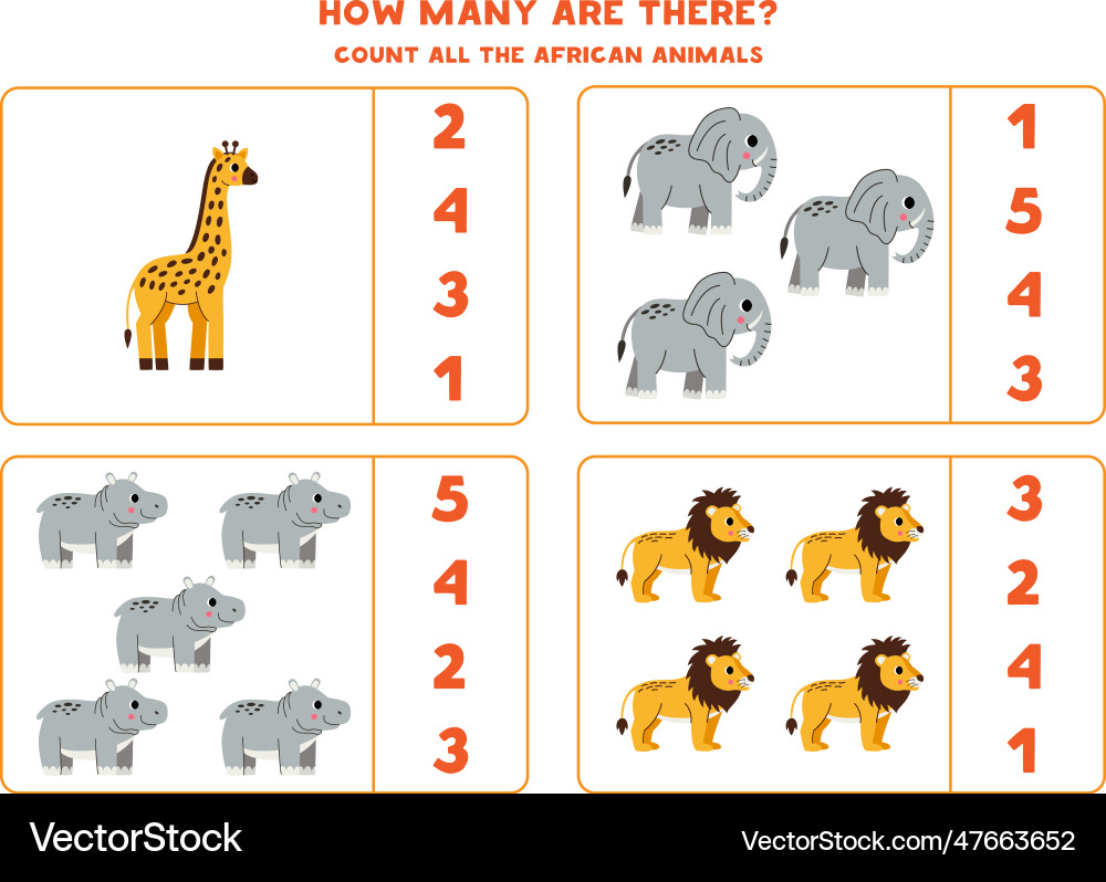 Counting game with cute african animals Royalty Free Vector