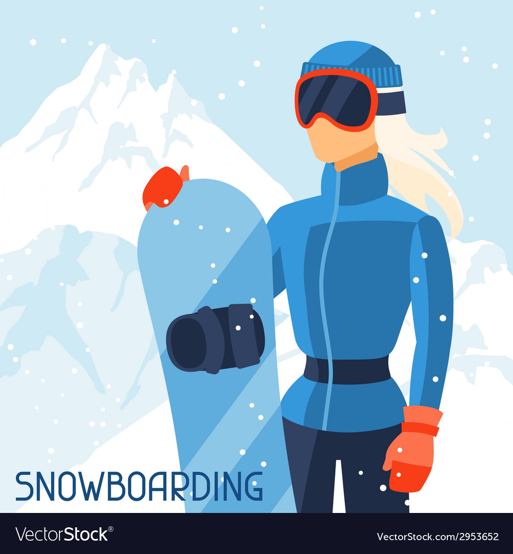 Girl snowboarder on mountain winter landscape Vector Image