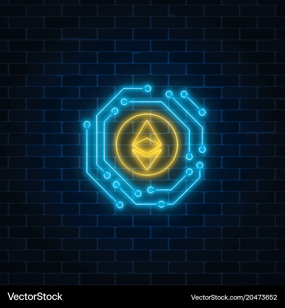 Neon ethereum currency sign with electronic Vector Image