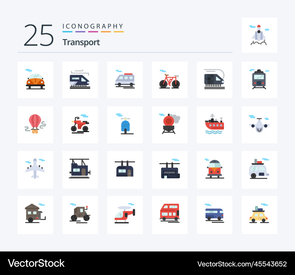 Transport 25 flat color icon pack including hot Vector Image