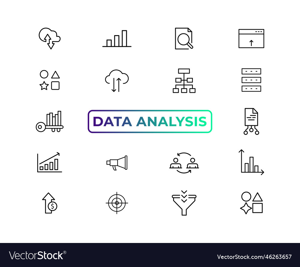 Big data analysis thin line icon set data Vector Image