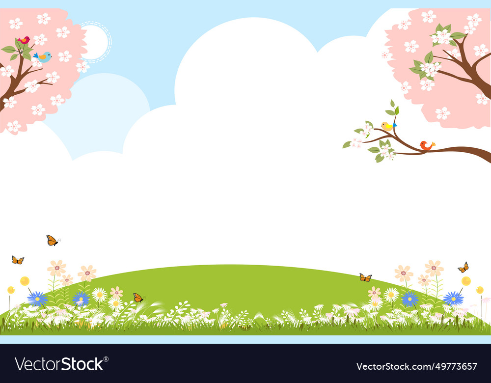 Spring landscape with cherry flowertree on white Vector Image