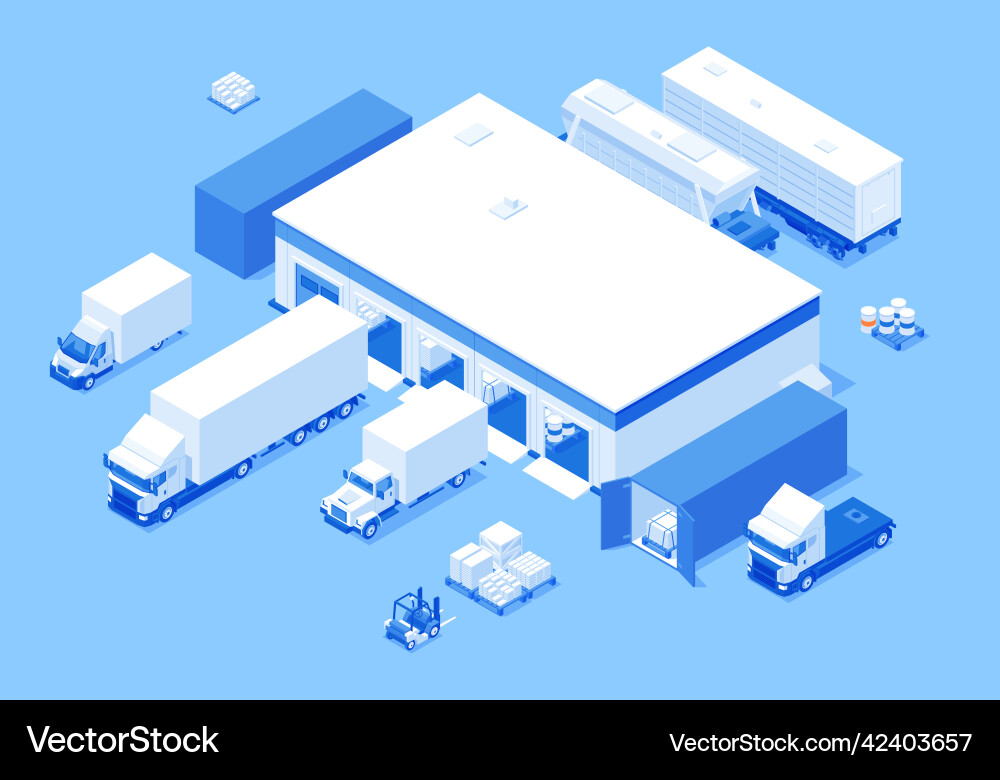 Truck transportation parked unloading box pallet Vector Image