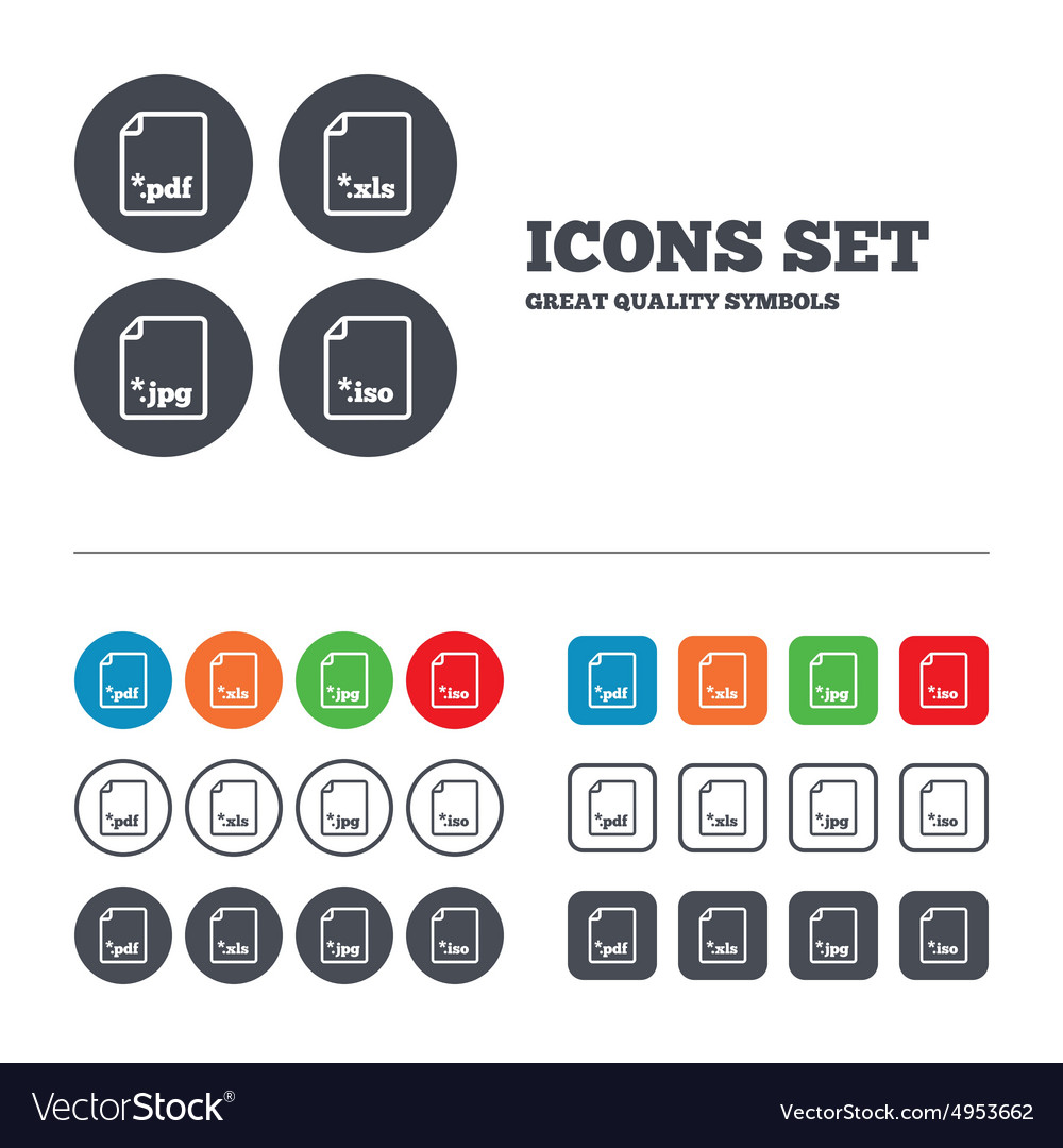 Document signs File extensions symbols Royalty Free Vector