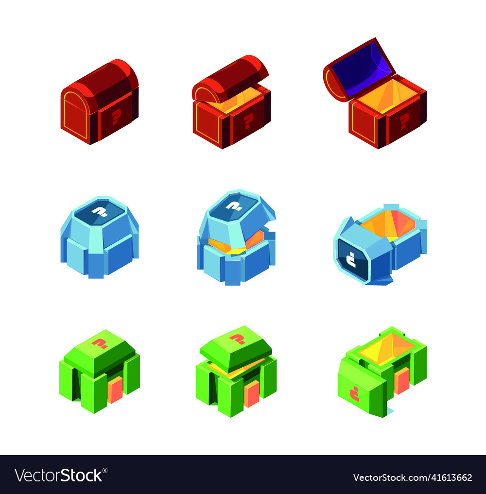 Game boxes 3d elements for ui present Royalty Free Vector