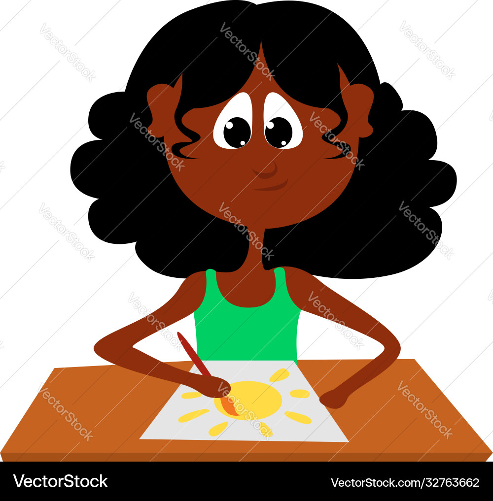 Girl drawing sun on white background Royalty Free Vector