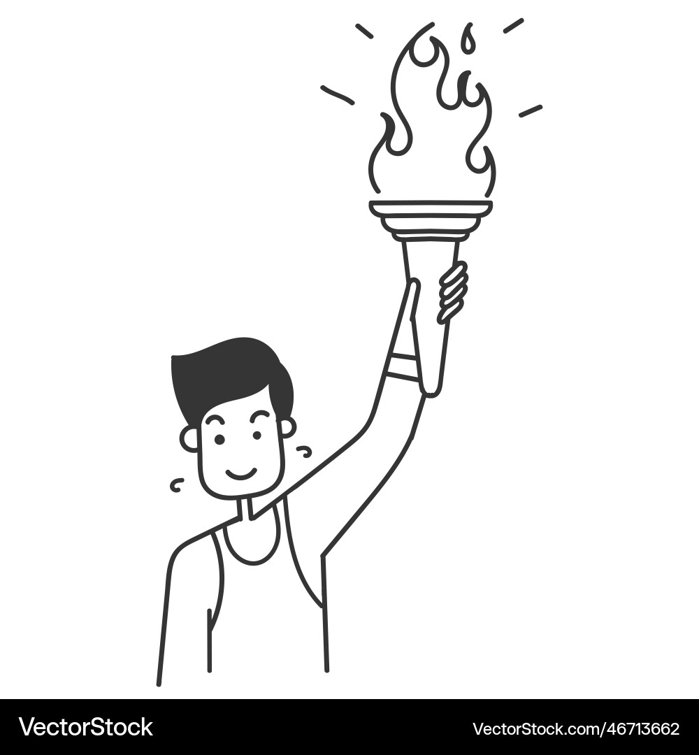 Hand drawn doodle person holding torch stick with Vector Image