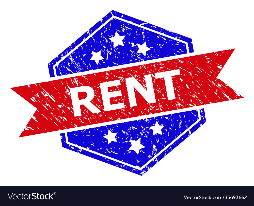 Hexagon bicolor rent rubber stamp with scratched Vector Image