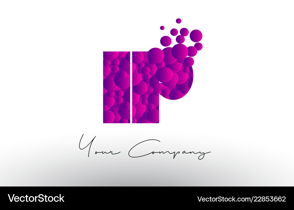 Ip i p dots letter logo with purple bubbles Vector Image