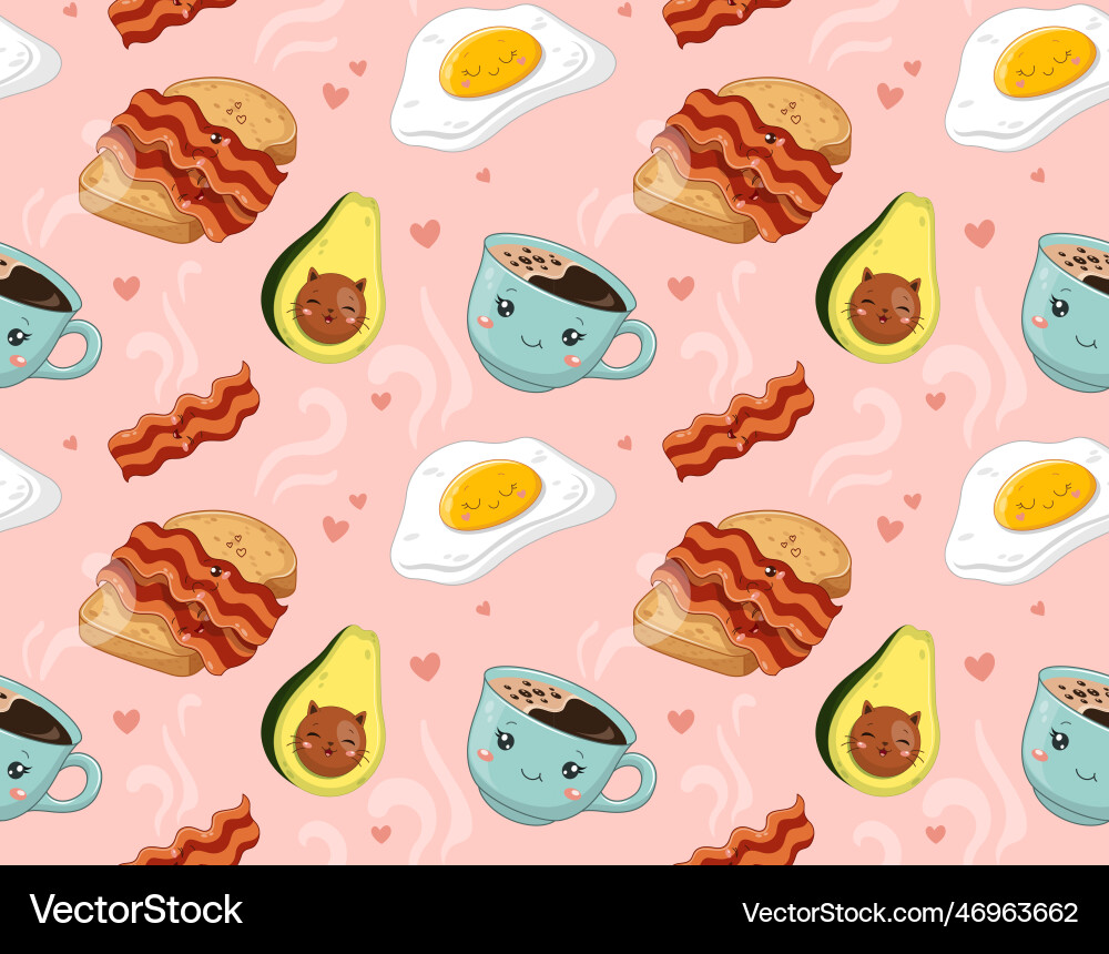 Kawaii breakfast seamless pattern Royalty Free Vector Image